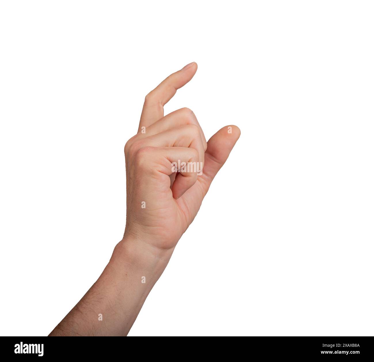 Hand showing a small measurement using thumb and index finger, isolated ...