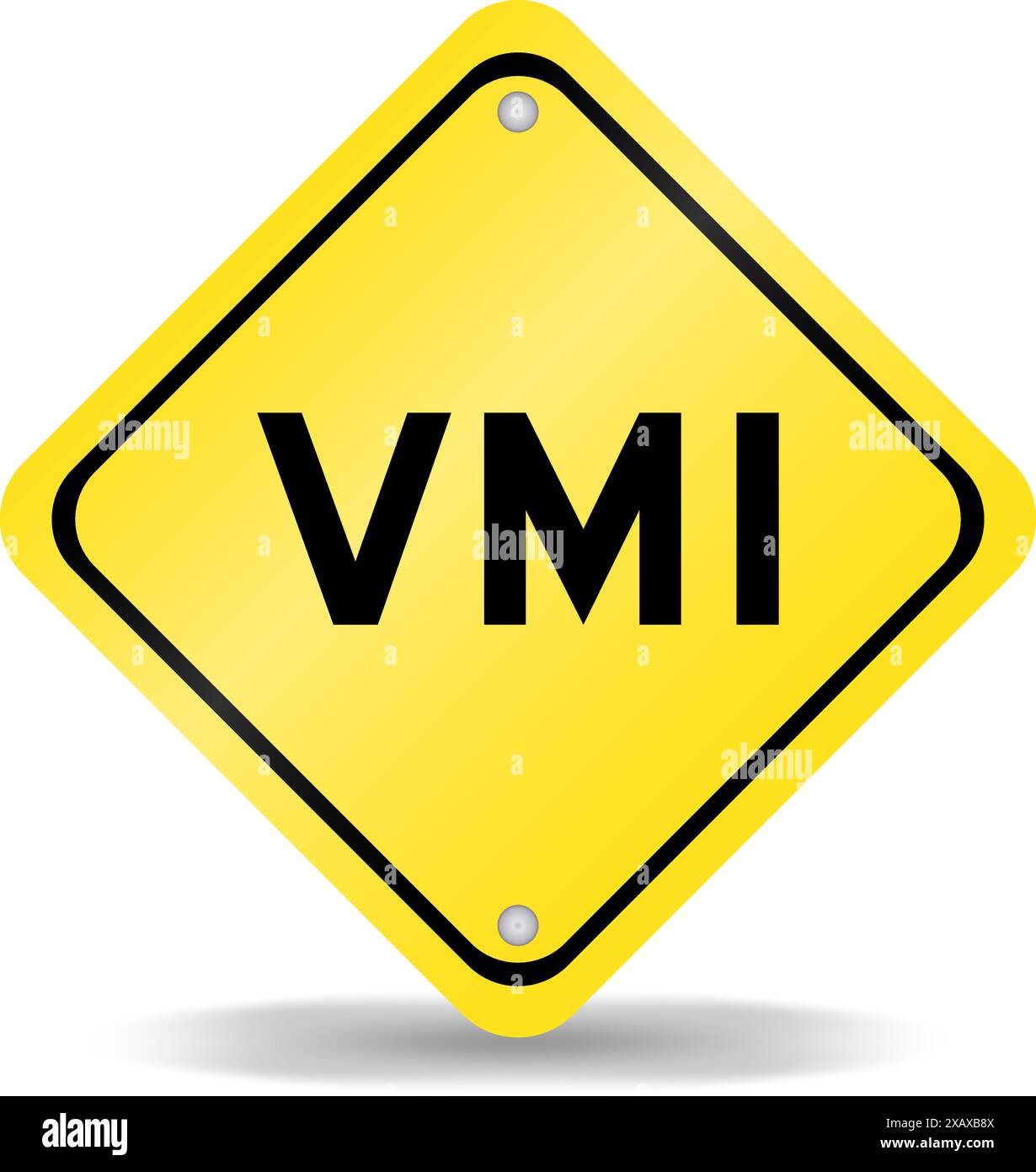 Yellow color transportation sign with word VMI (abbreviation of vendor ...