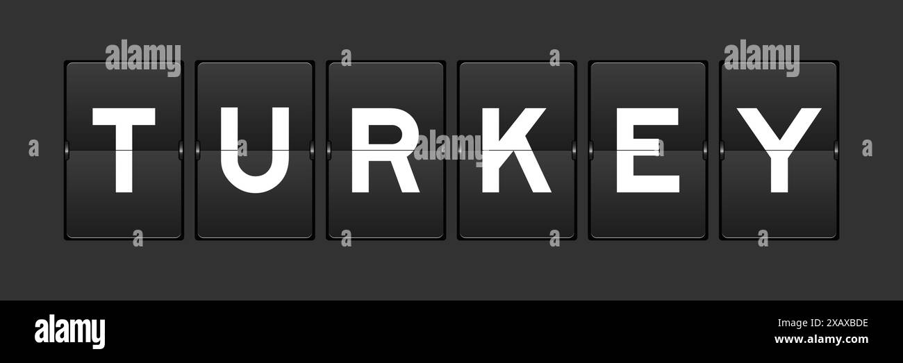 Black color analog flip board with word turkey on gray background Stock ...
