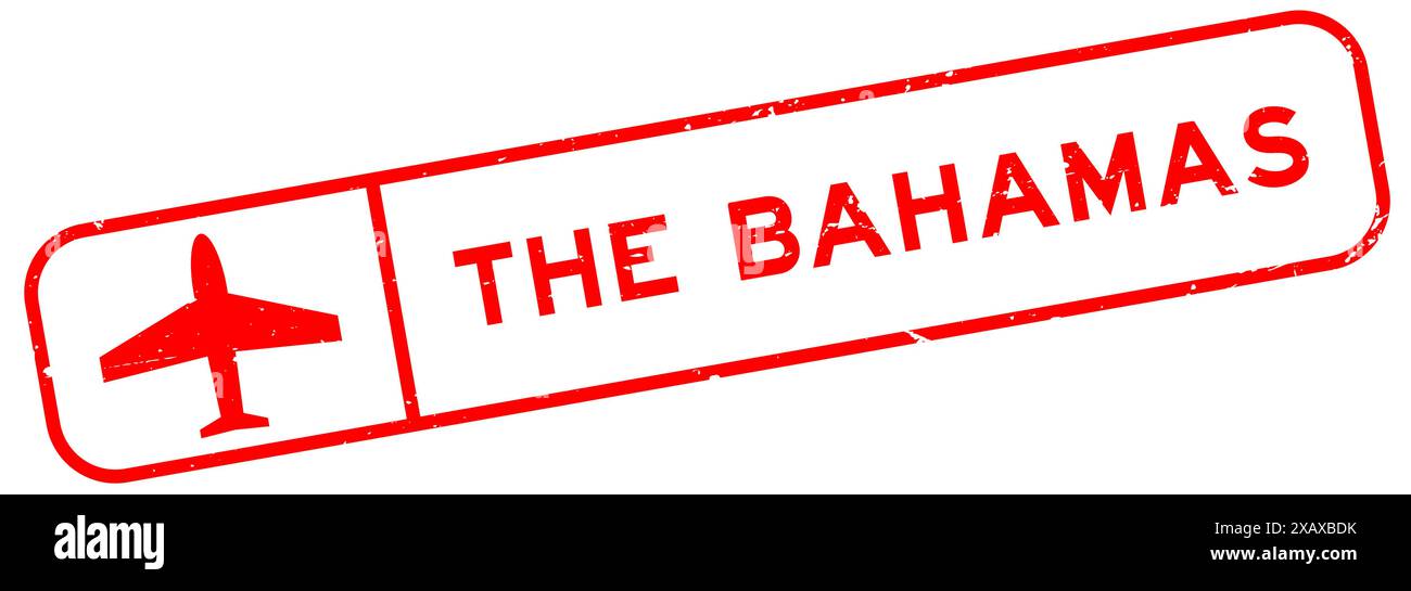 Grunge red the bahamas word with plane icon square rubber seal stamp on ...