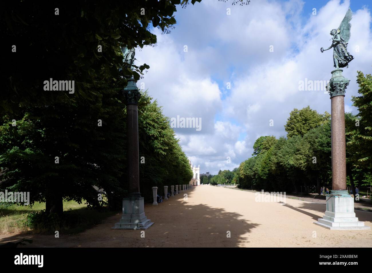 Newly erected pedestals for statues in place on the terrace of Schloss ...