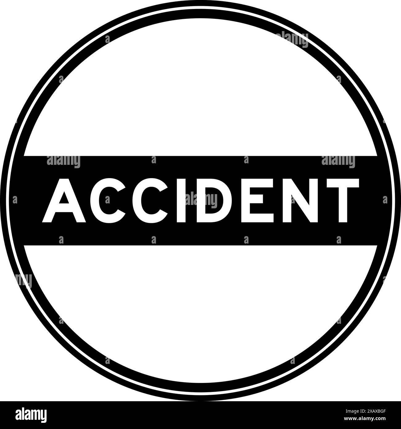 Black color round seal sticker in word accident on white background ...