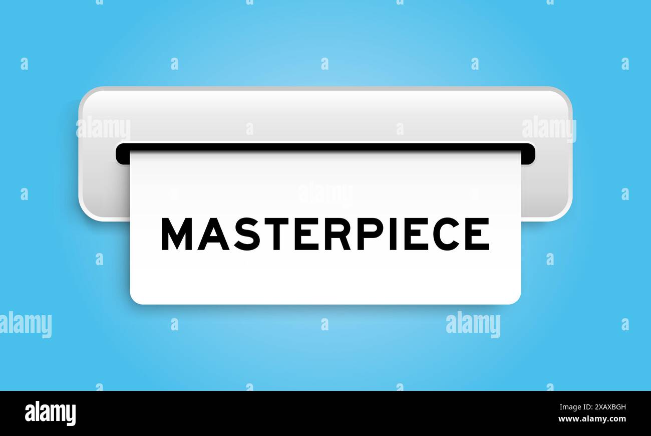 White coupon banner with word masterpiece from machine on blue color ...