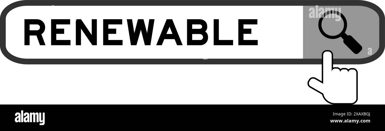 Search banner in word renewable with hand over magnifier icon on white ...