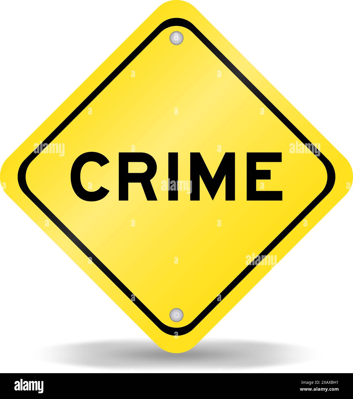 Yellow color transportation sign with word crime on white background ...