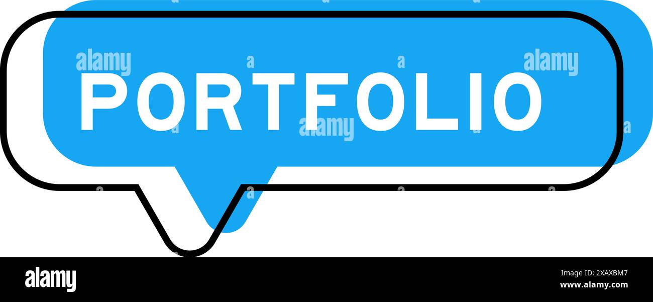 Speech banner and blue shade with word portfolio on white background ...