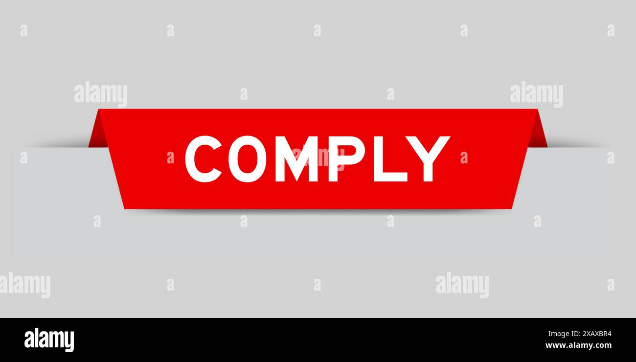 Red color inserted label with word comply on gray background Stock ...