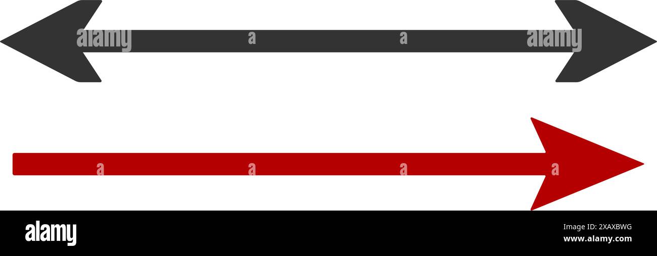 Long horizontal arrow. Black, red straight double arrow. Vector icon ...