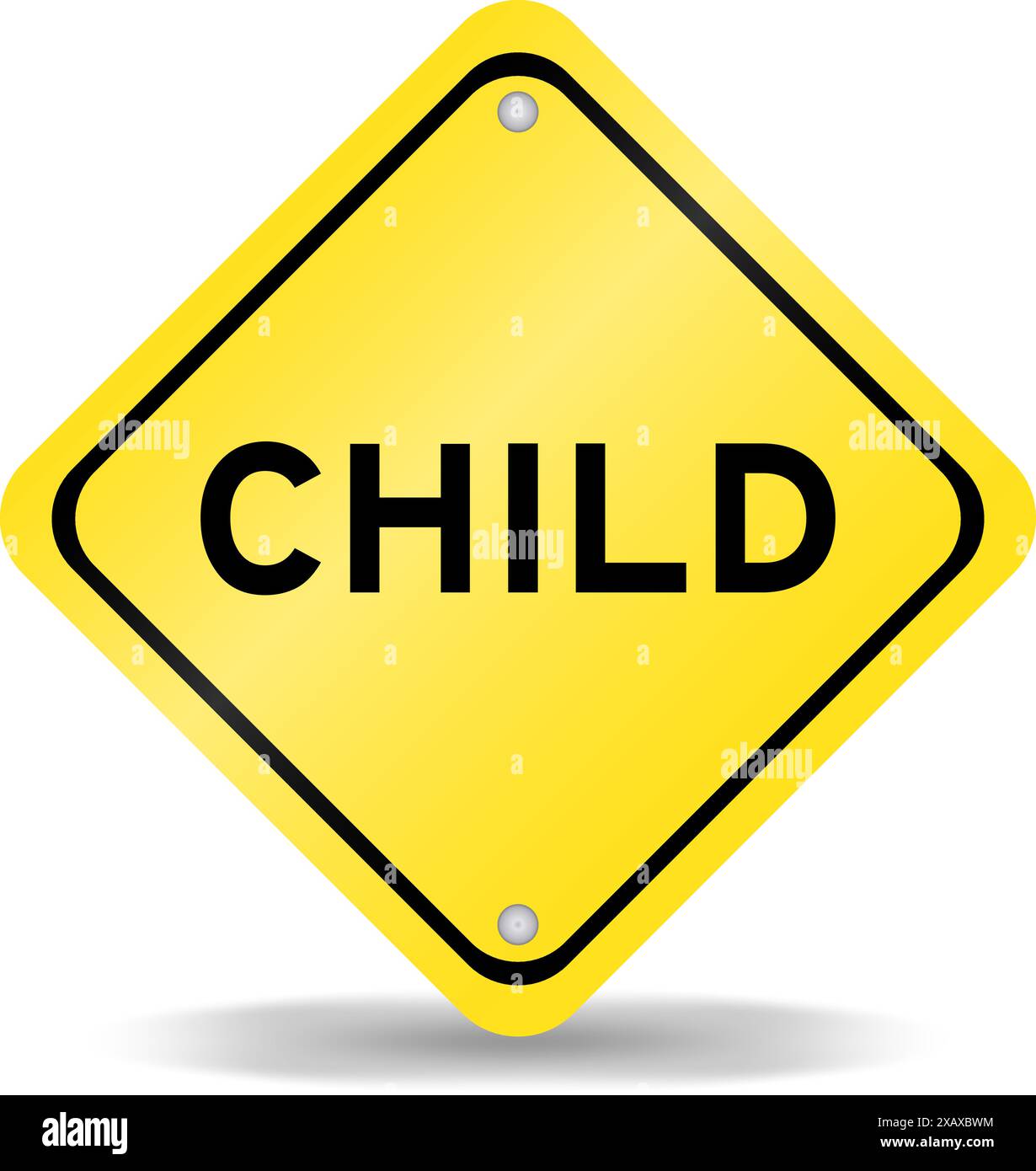 Yellow color transportation sign with word child on white background ...