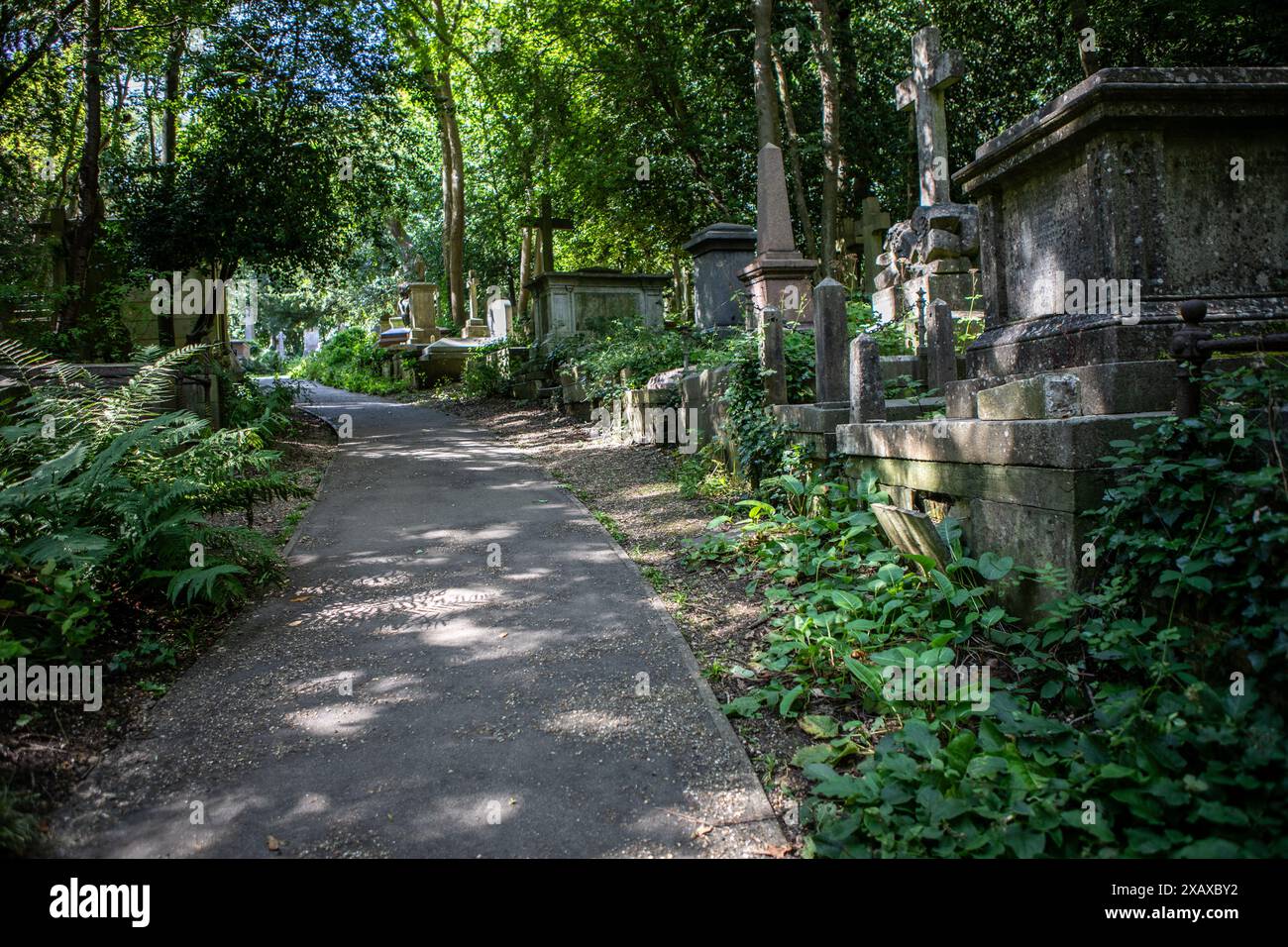 London, England – August 2023. Highgate Cemetery is the final resting ...
