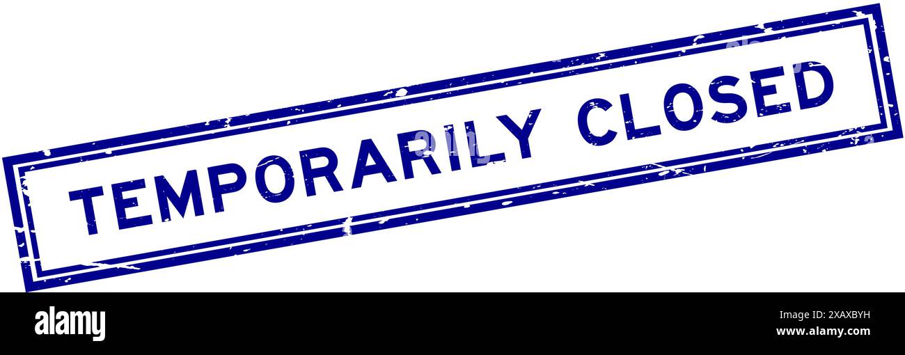 Grunge blue temporarily closed word square rubber seal stamp on white ...