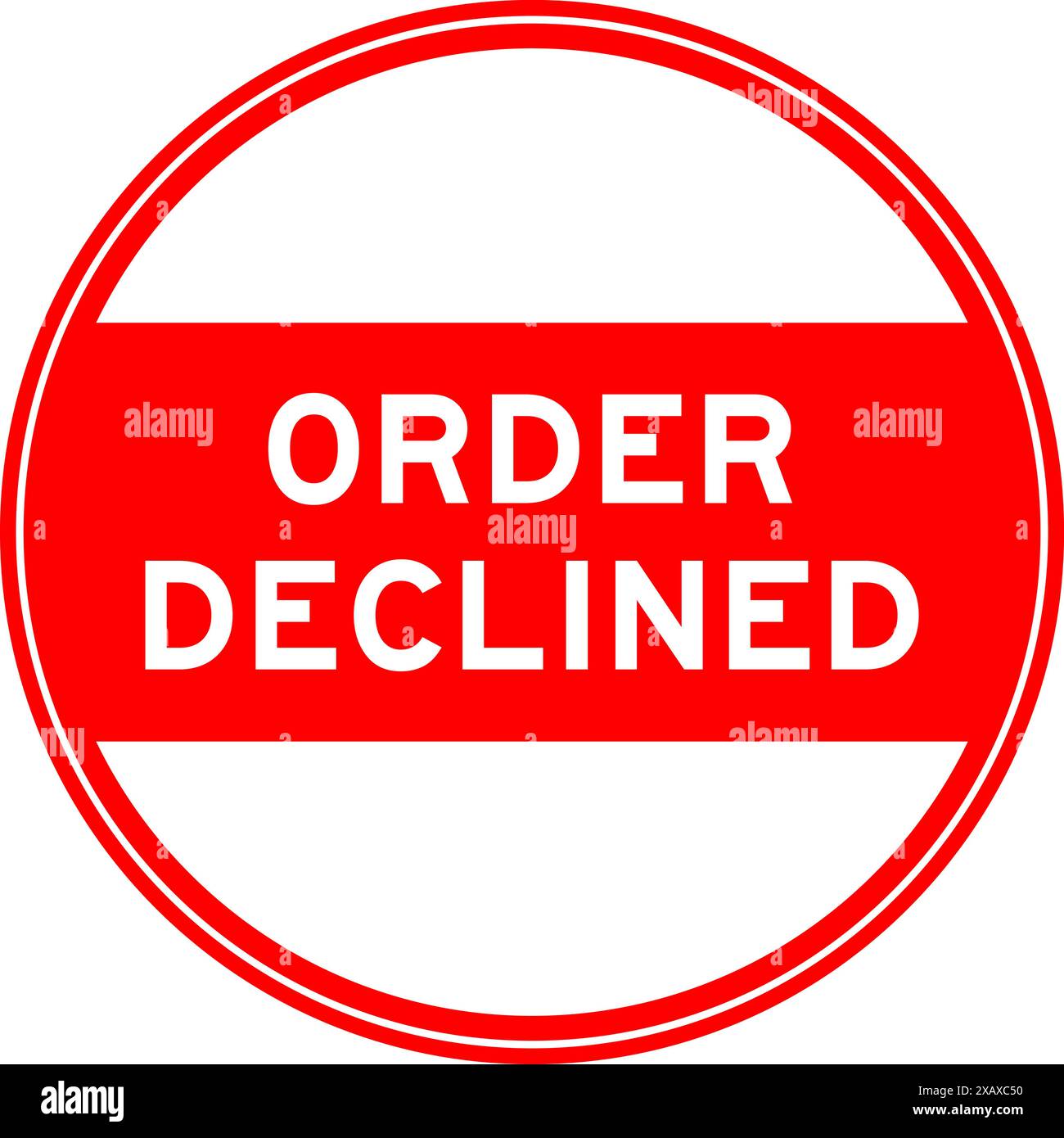 Red color round seal sticker in word order declined on white background ...