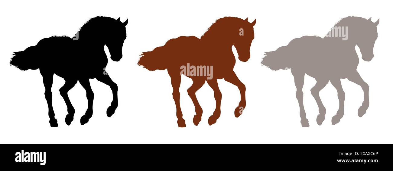 Black, white and brown silhouette of a Thoroughbred. Equine drawing ...