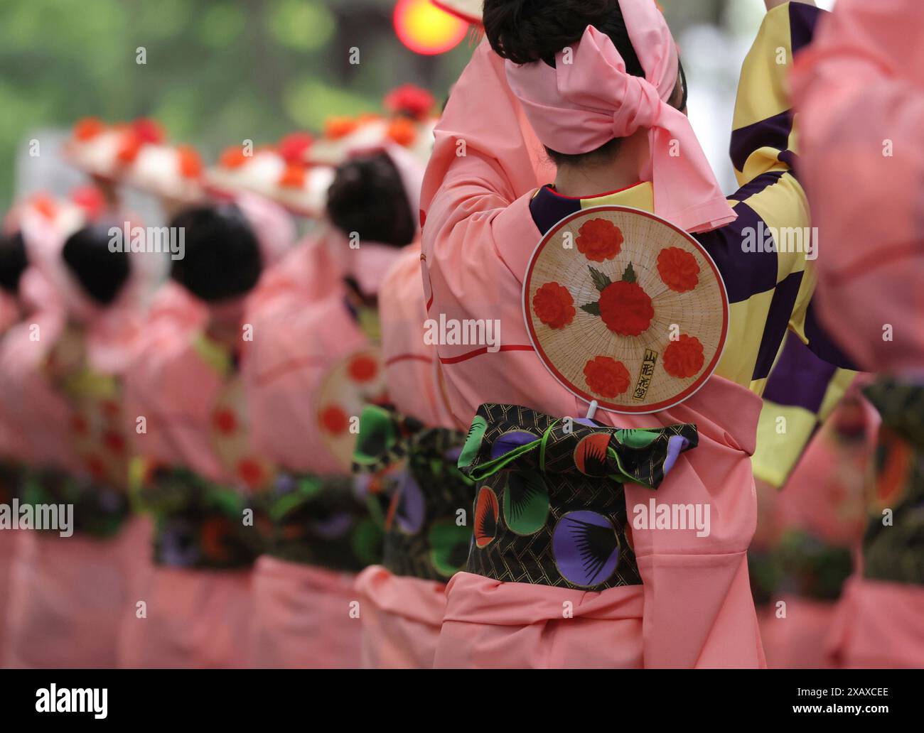 Yamagata Hanagasa , dancers waving hats adorned with orange safflowers ...