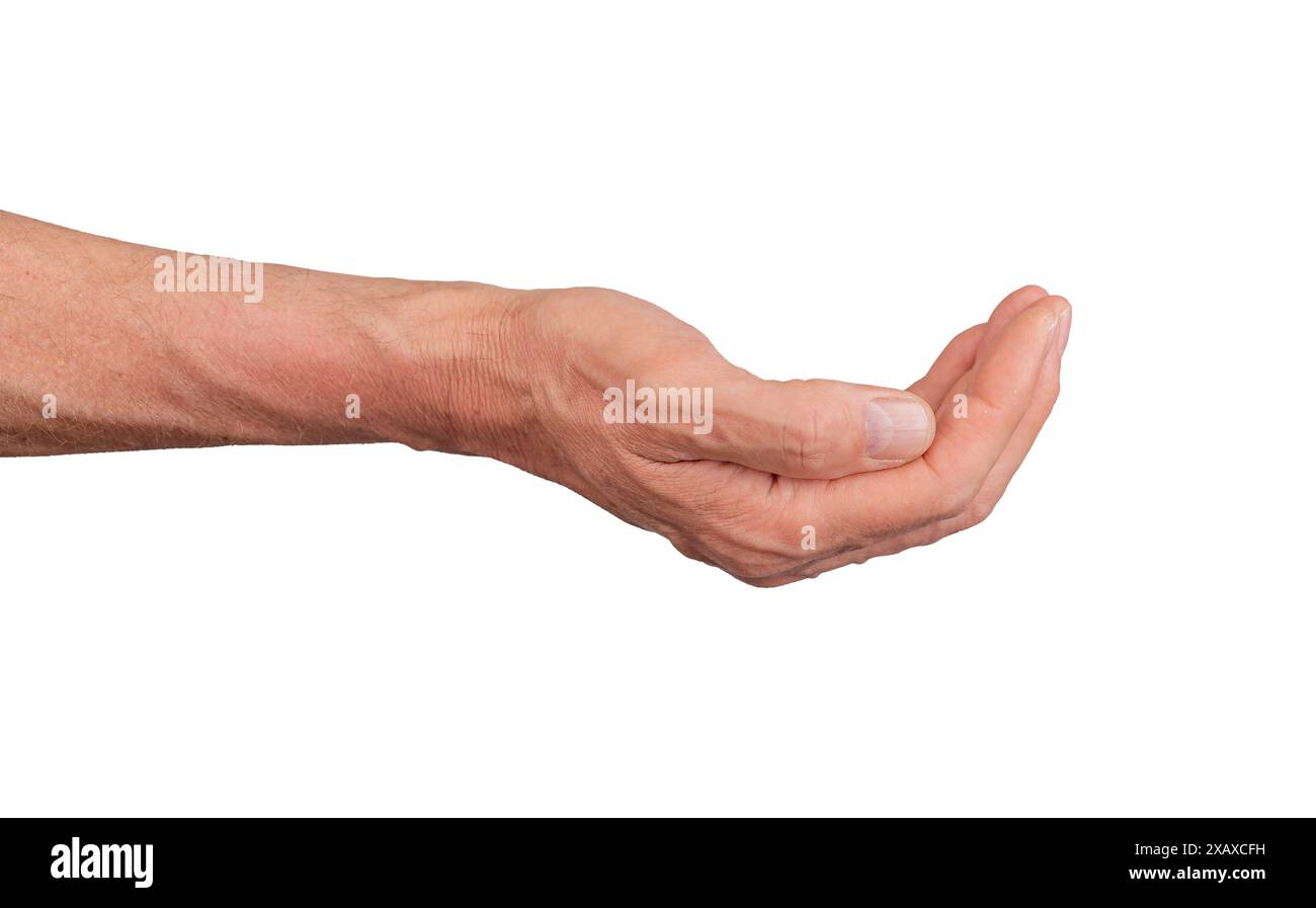 Hand in a cupped shape, isolated on white background. Gesture ...