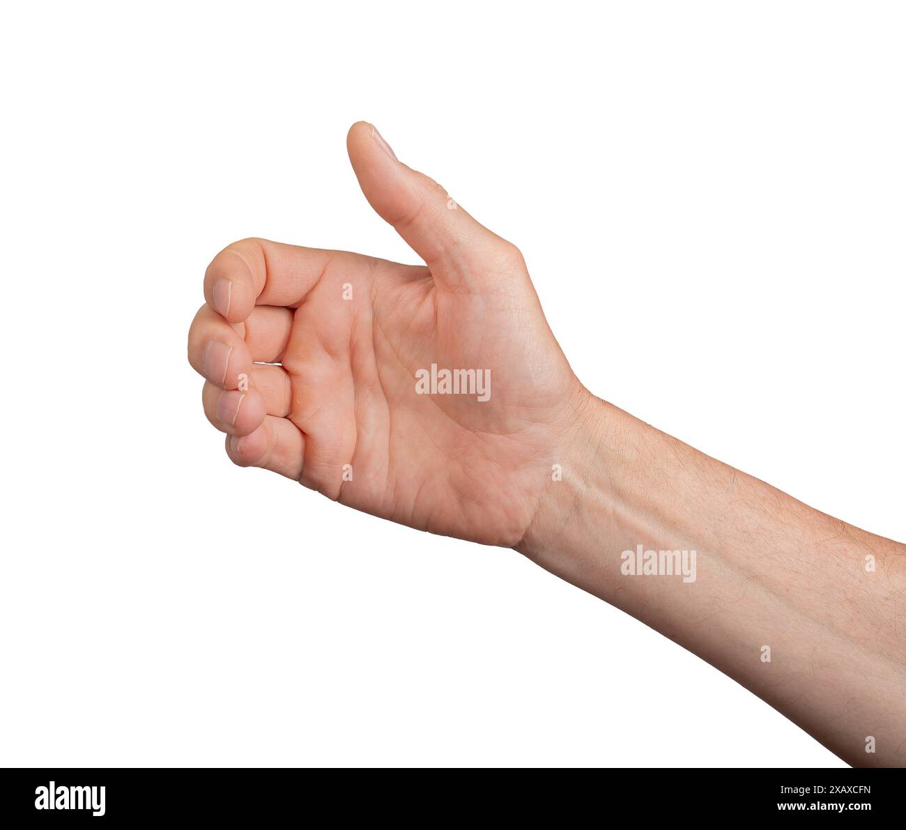 Hand holding an invisible object, isolated on white. Caucasian male ...