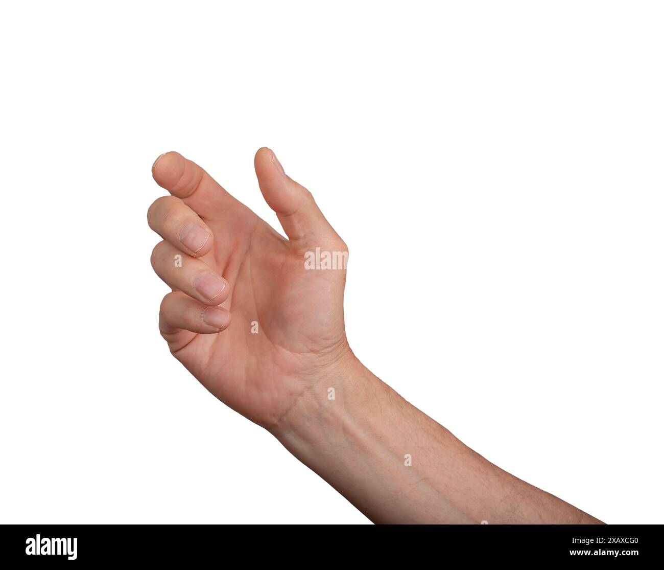 Hand holding an invisible object, isolated on white. Gesture of giving ...