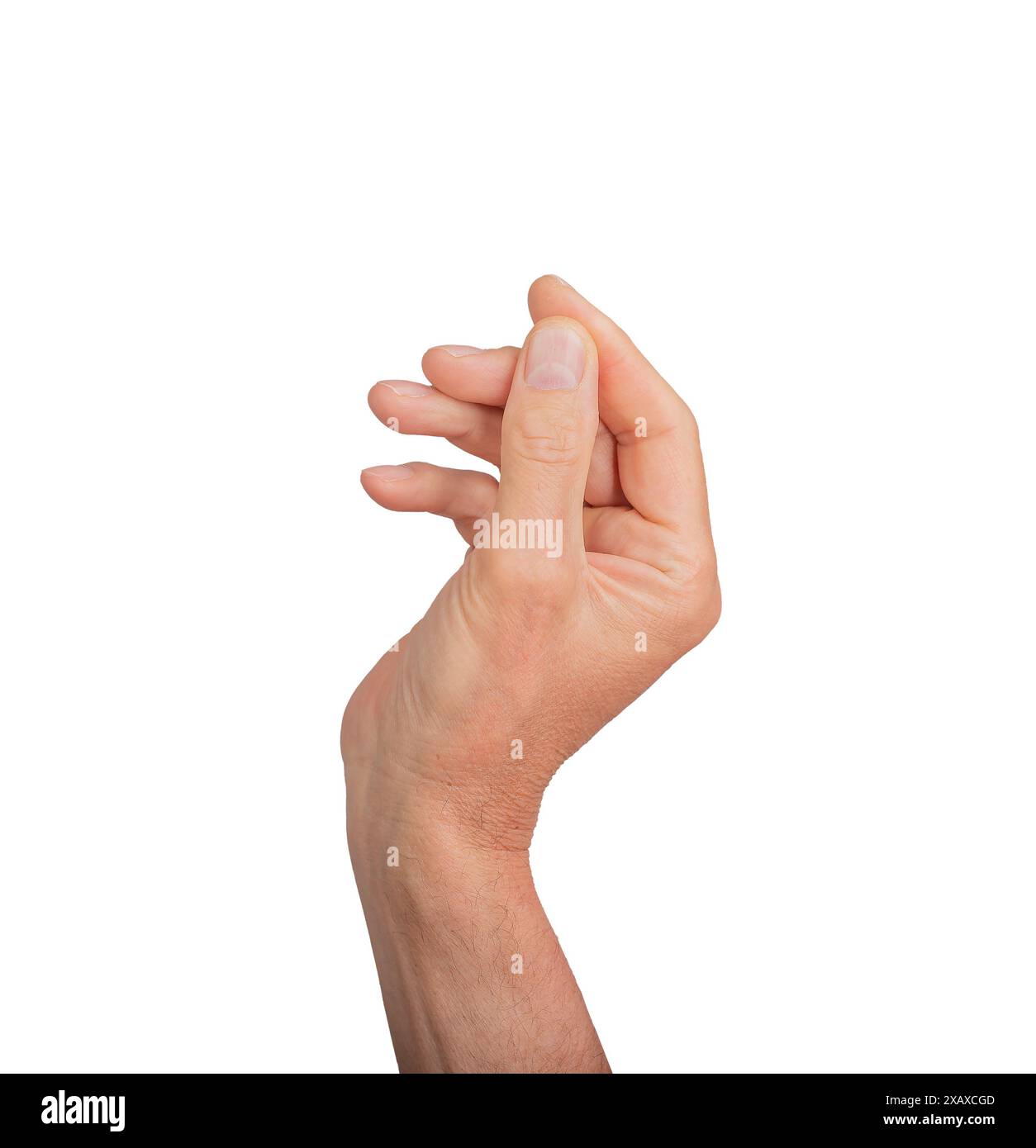 Hand holding something small, isolated on white background. Gesture ...
