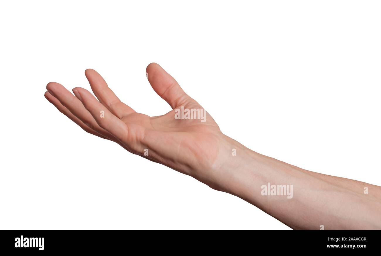 Open palm hand holding or giving something, isolated on white ...