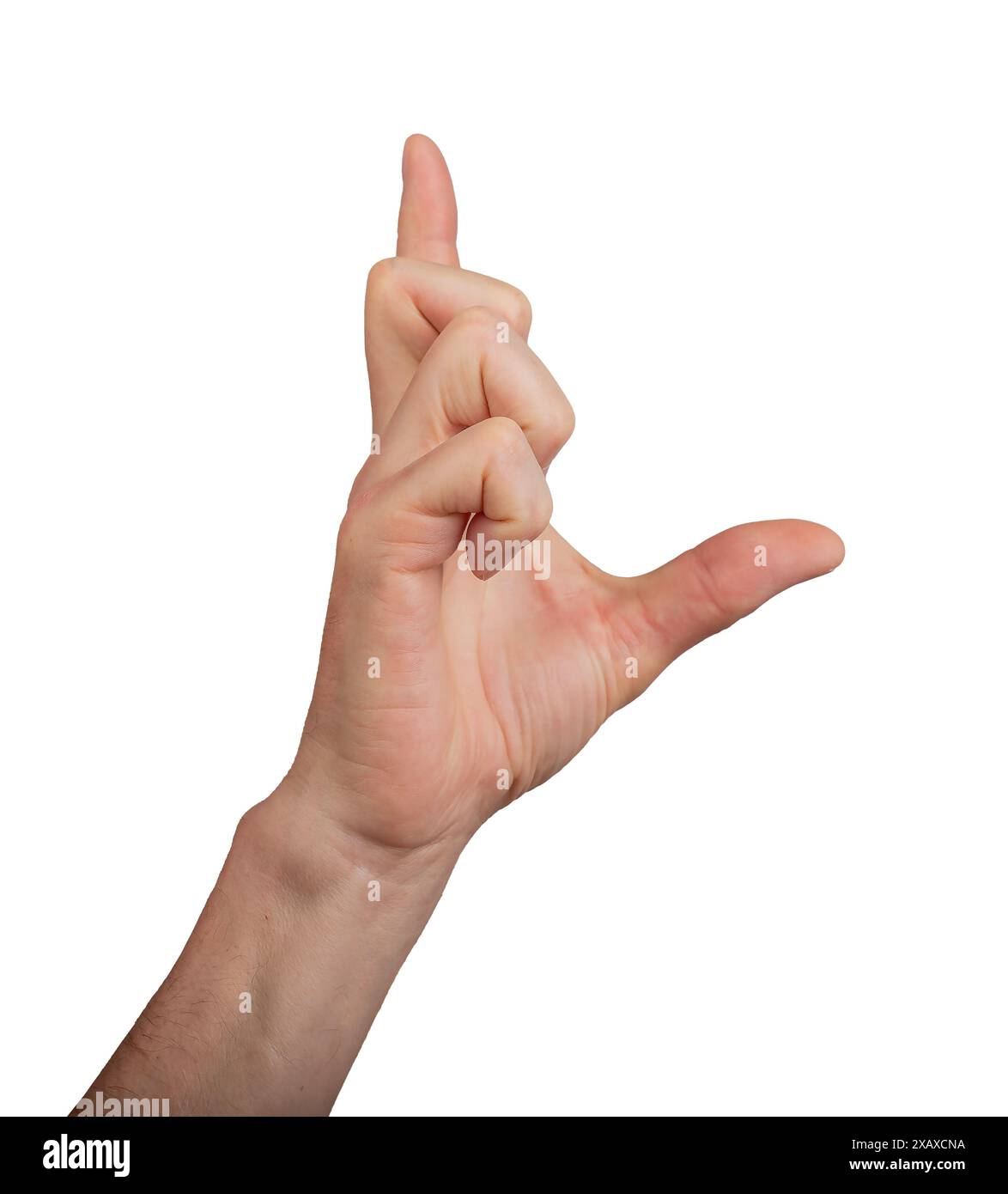 Hand showing a large measurement using thumb and index finger, isolated ...