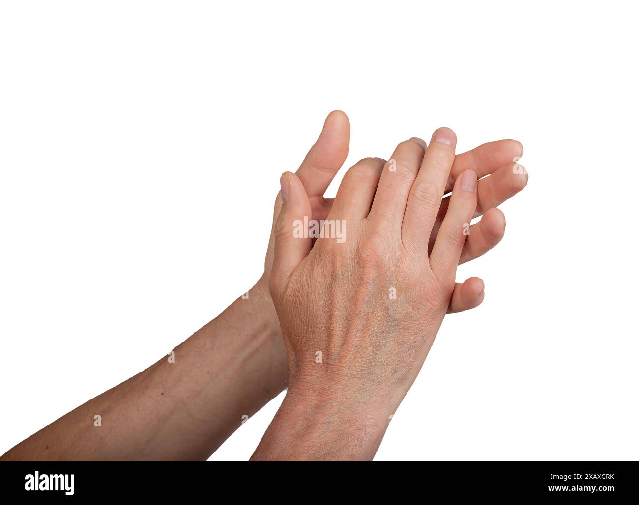 Hands clapping in applause, isolated on white background. Male hands ...