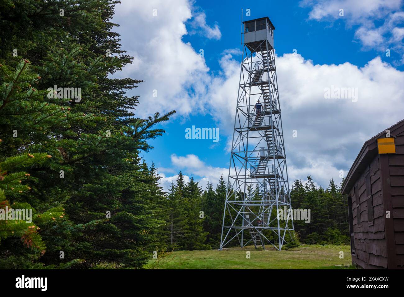 Hunter, NY, USA, May 19, 2024: The Hunter Mountain fire tower is one of five in the Catskill ...