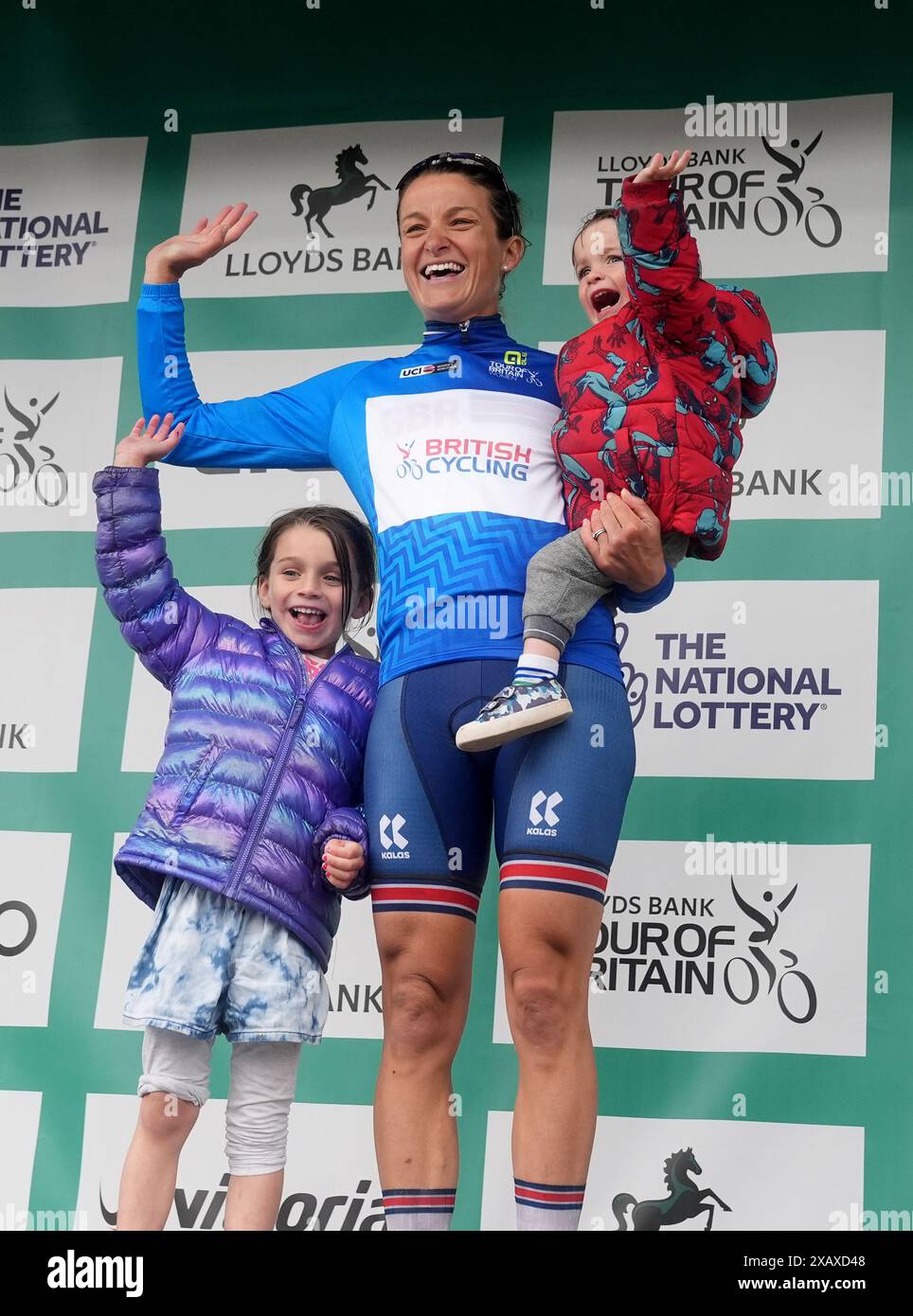 Lidl-Trek's Lizzie Deignan on the podium after winning the Queen of the ...