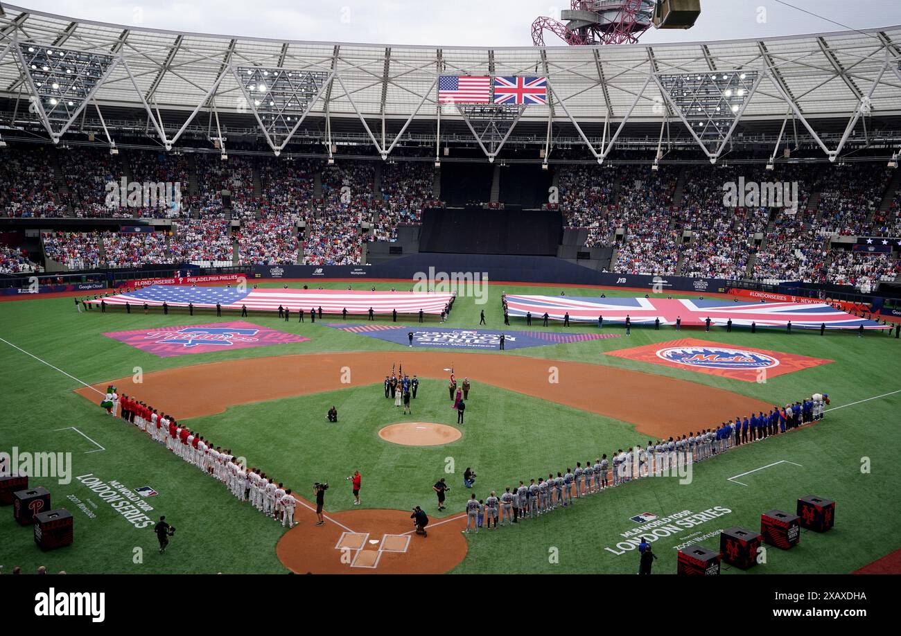 A general view of the stadium as the teams line up ahead of game two of ...