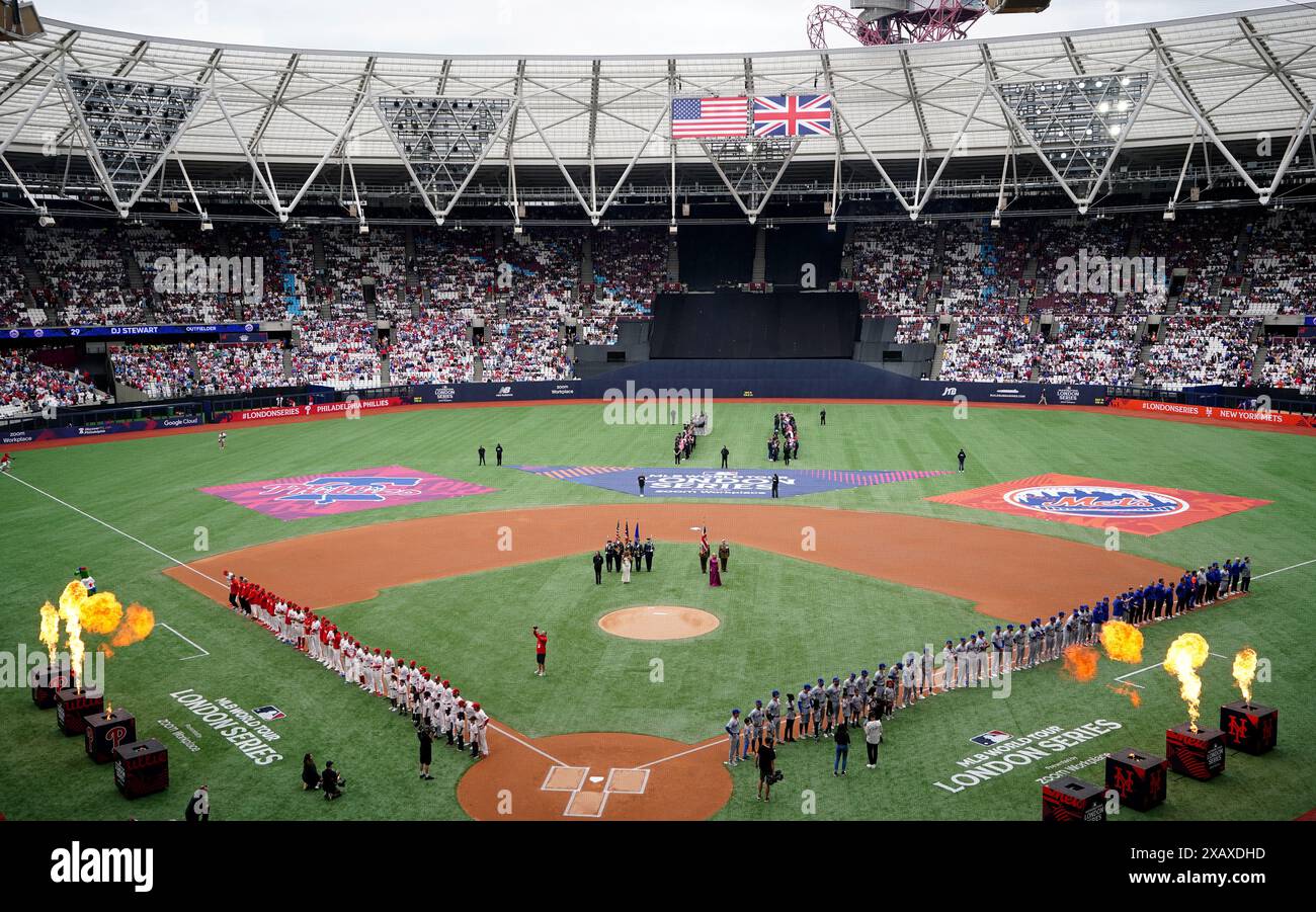 A general view of the stadium as the teams line up ahead of game two of ...