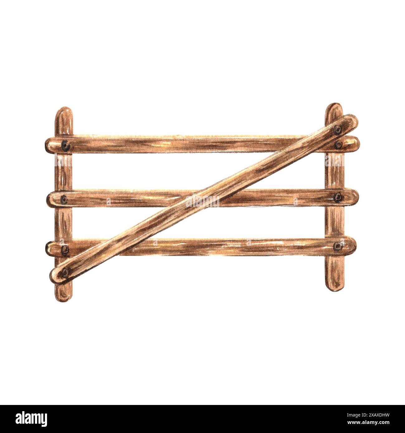 Wooden fence, gates country house. Timber border for farm. Hand drawn ...