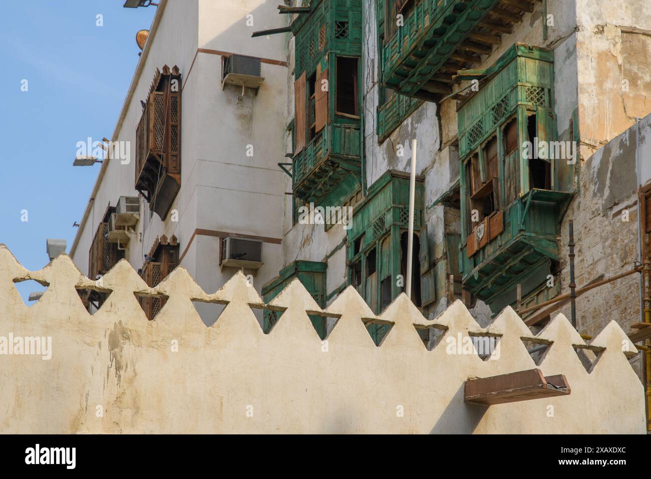 Jeddah, Saudi Arabia - December 12, 2022: Traditional wooden balconies ...