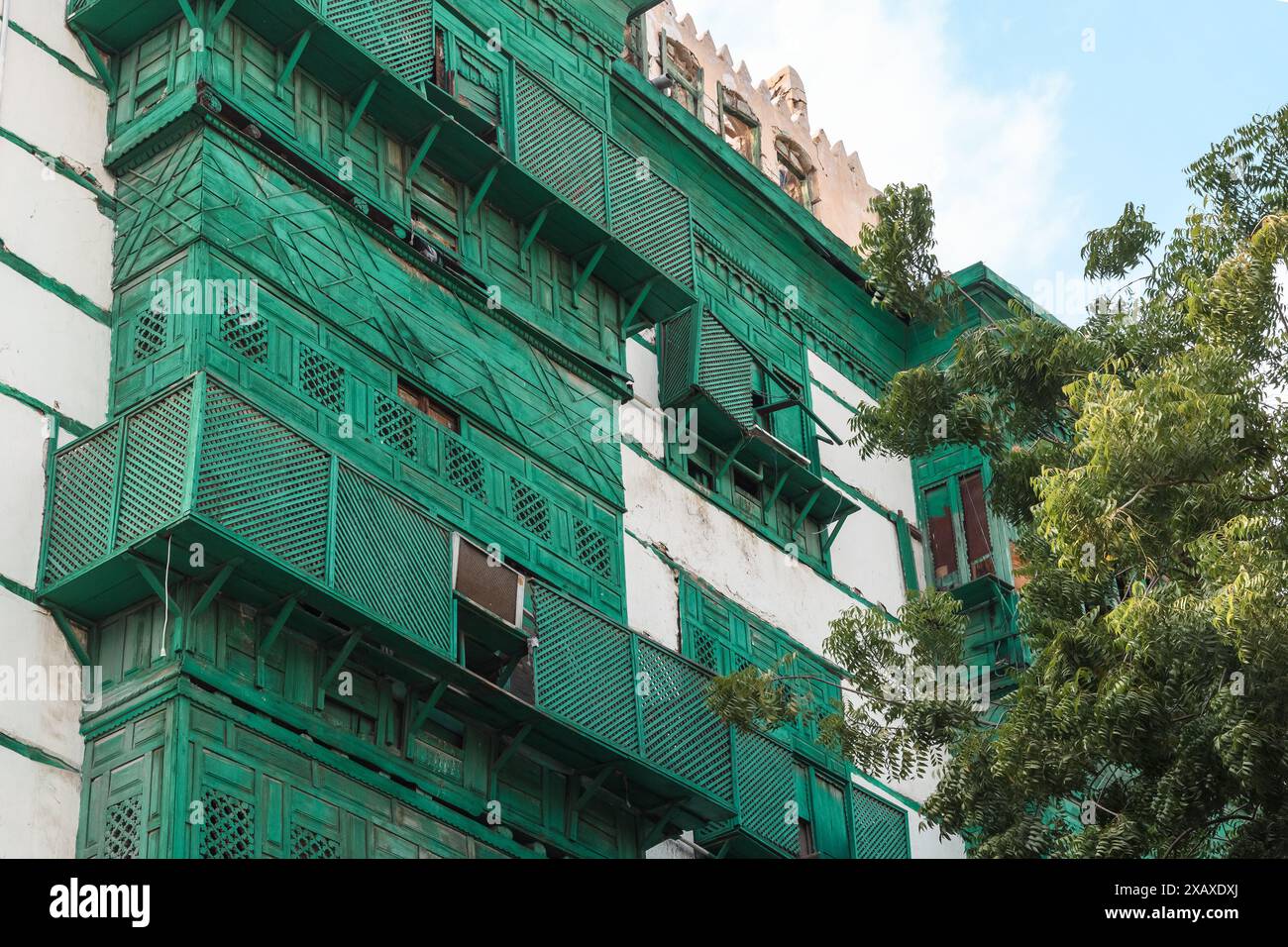 Jeddah, Saudi Arabia - December 12, 2022: Traditional green wooden ...