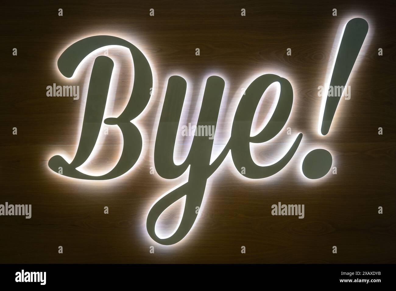 Stylised letters spelling Bye! with white glow around Stock Photo - Alamy