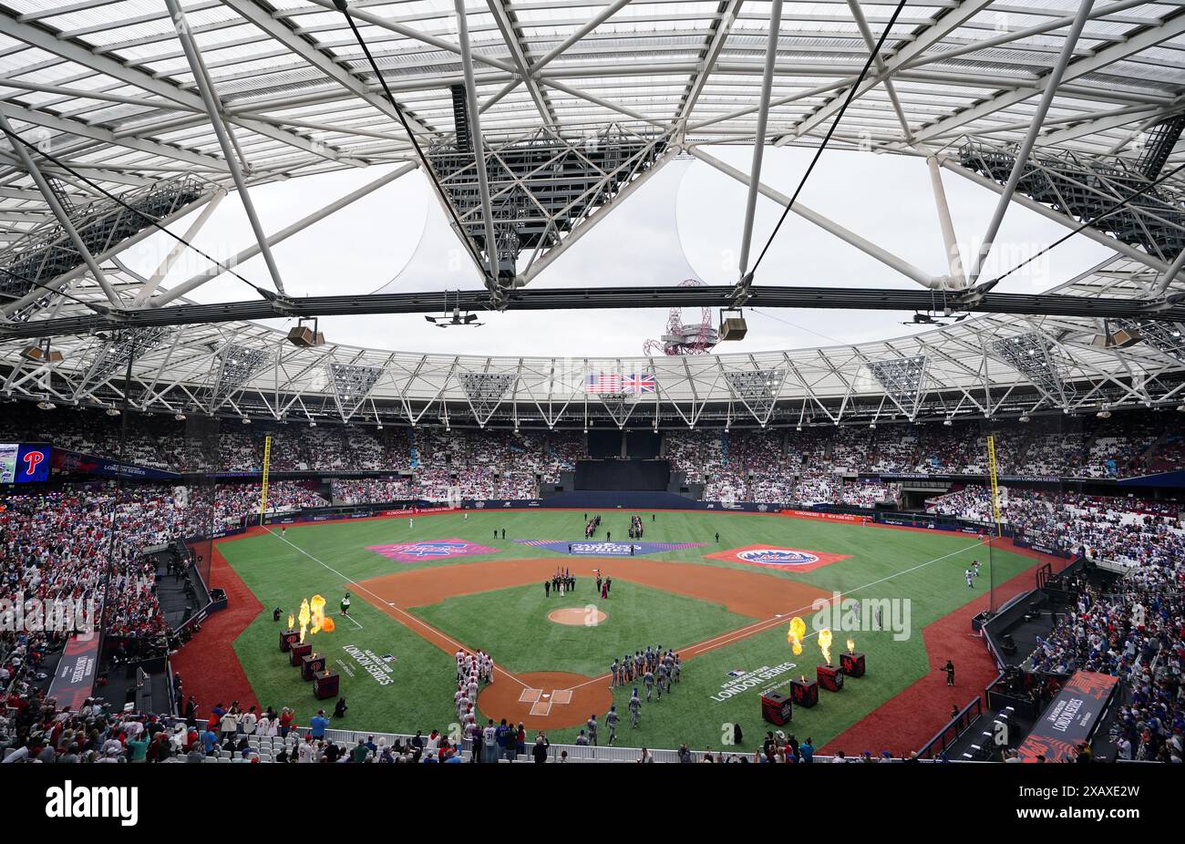 A general view of the stadium as the teams line up ahead of game two of ...