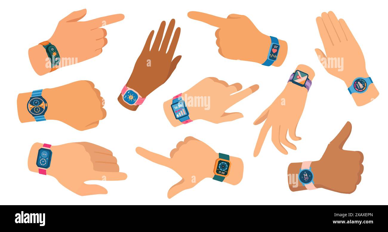 Smart watch on hands. Modern smartwatch on man wrist, wearable ...