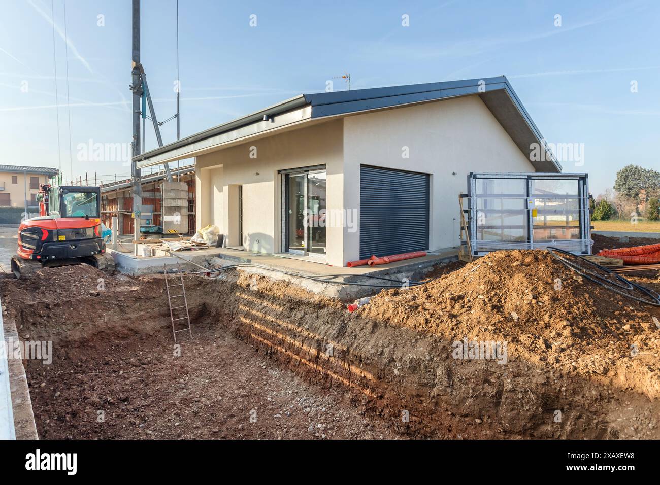 Excavation works for the installation of a swimming pool. Swimming pool ...