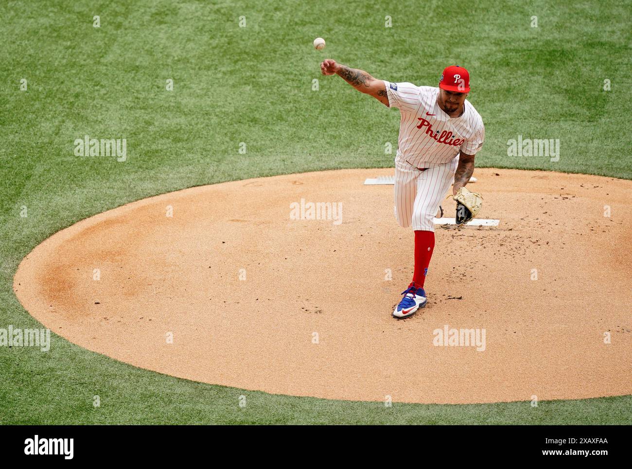 Philadelphia Phillies' Taijuan Walker pitches during game two of the MLB London Series at the ...