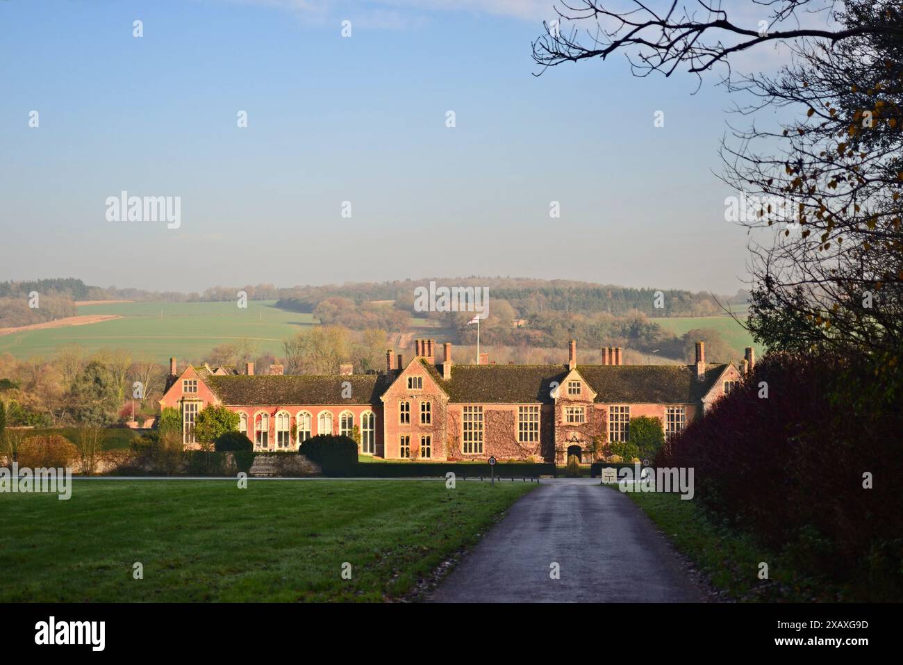 Low autumn sunshine over the front of Littlecote House, a Warner hotel ...