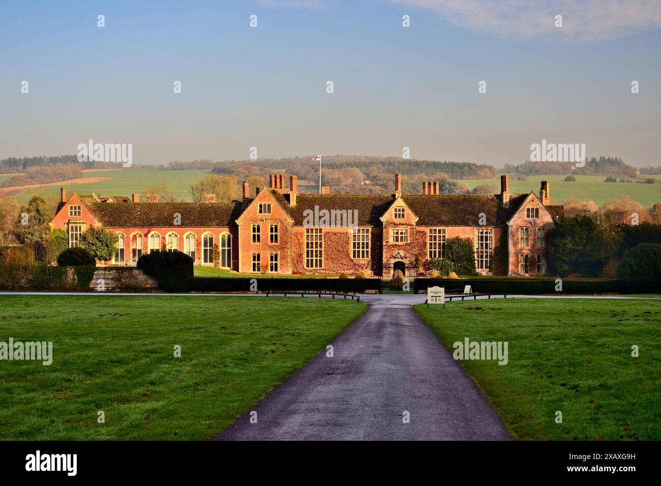 Low autumn sunshine over the front of Littlecote House, a Warner hotel ...