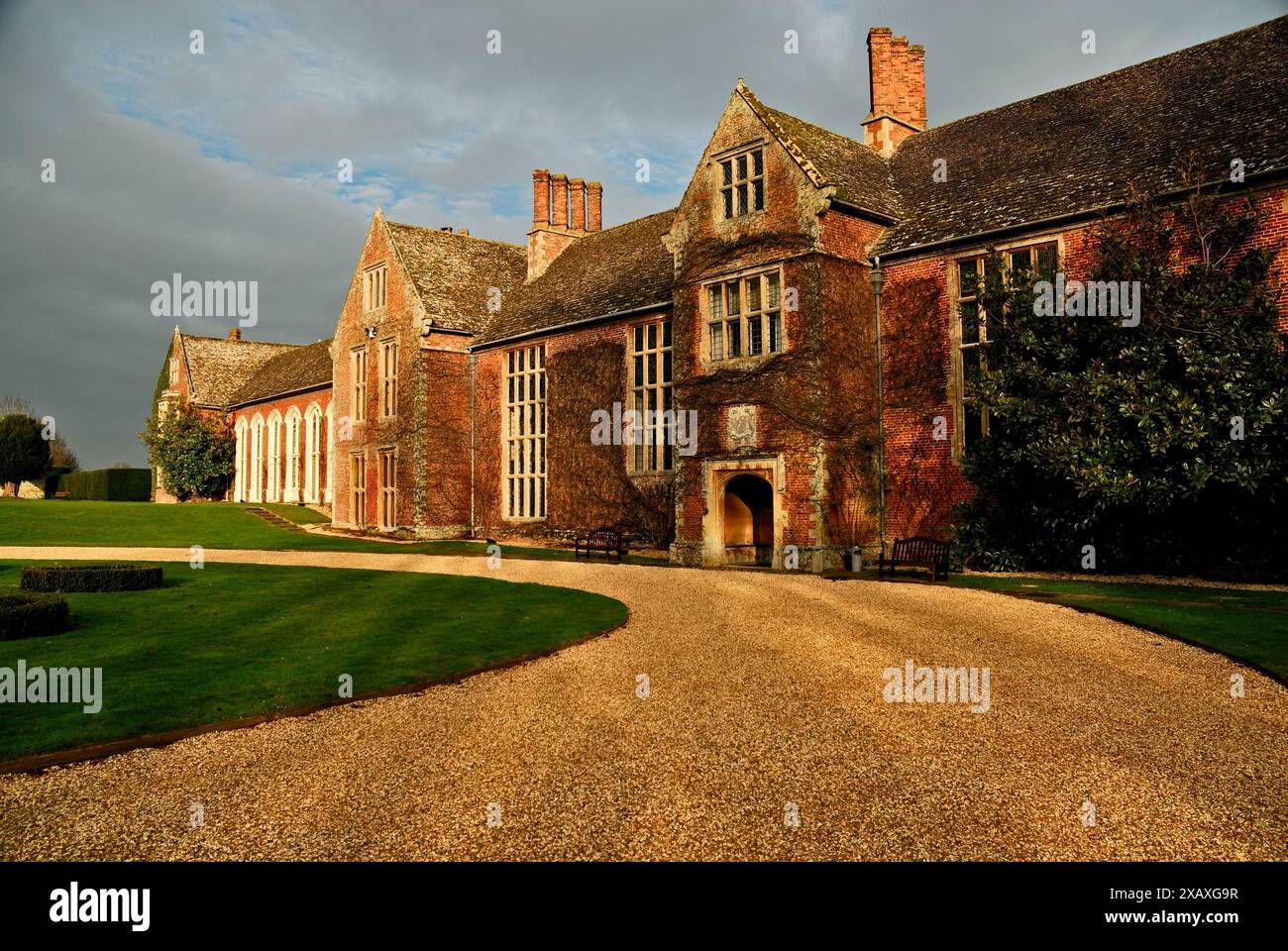 Low winter sunshine over the front of Littlecote House, a Warner hotel ...