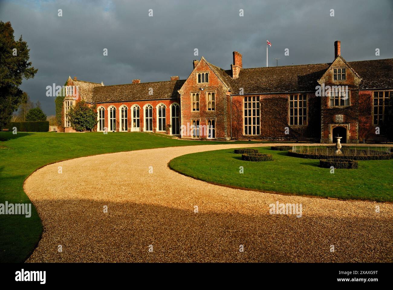 Low winter sunshine over the front of Littlecote House, a Warner hotel ...