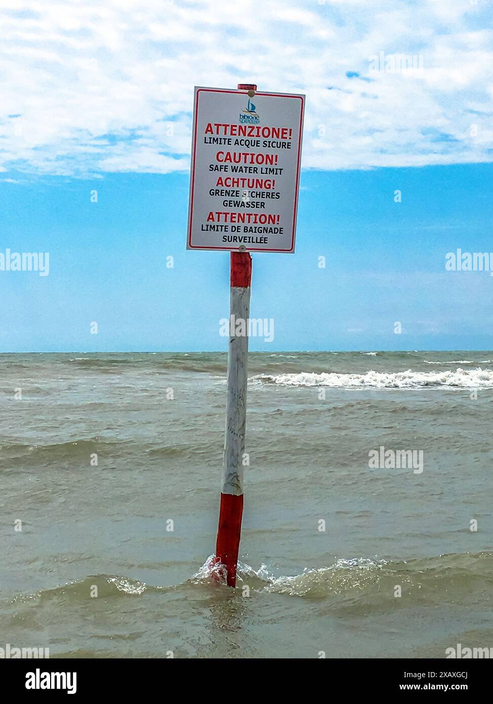 Information sign for swimmers limiting safe waters. Multilingual Stock ...