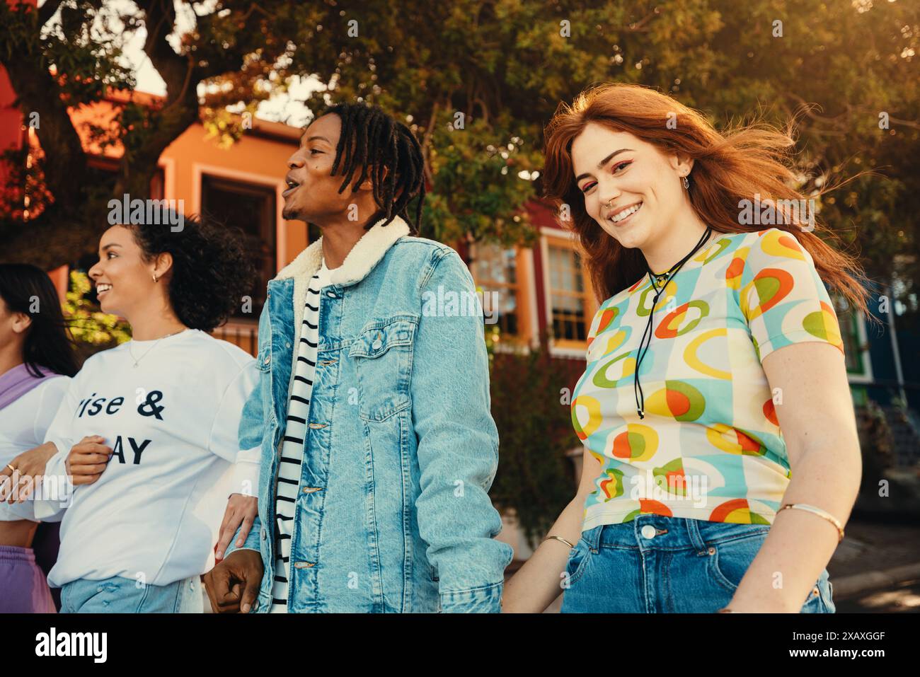 Group of happy friends with gap hi-res stock photography and images - Alamy