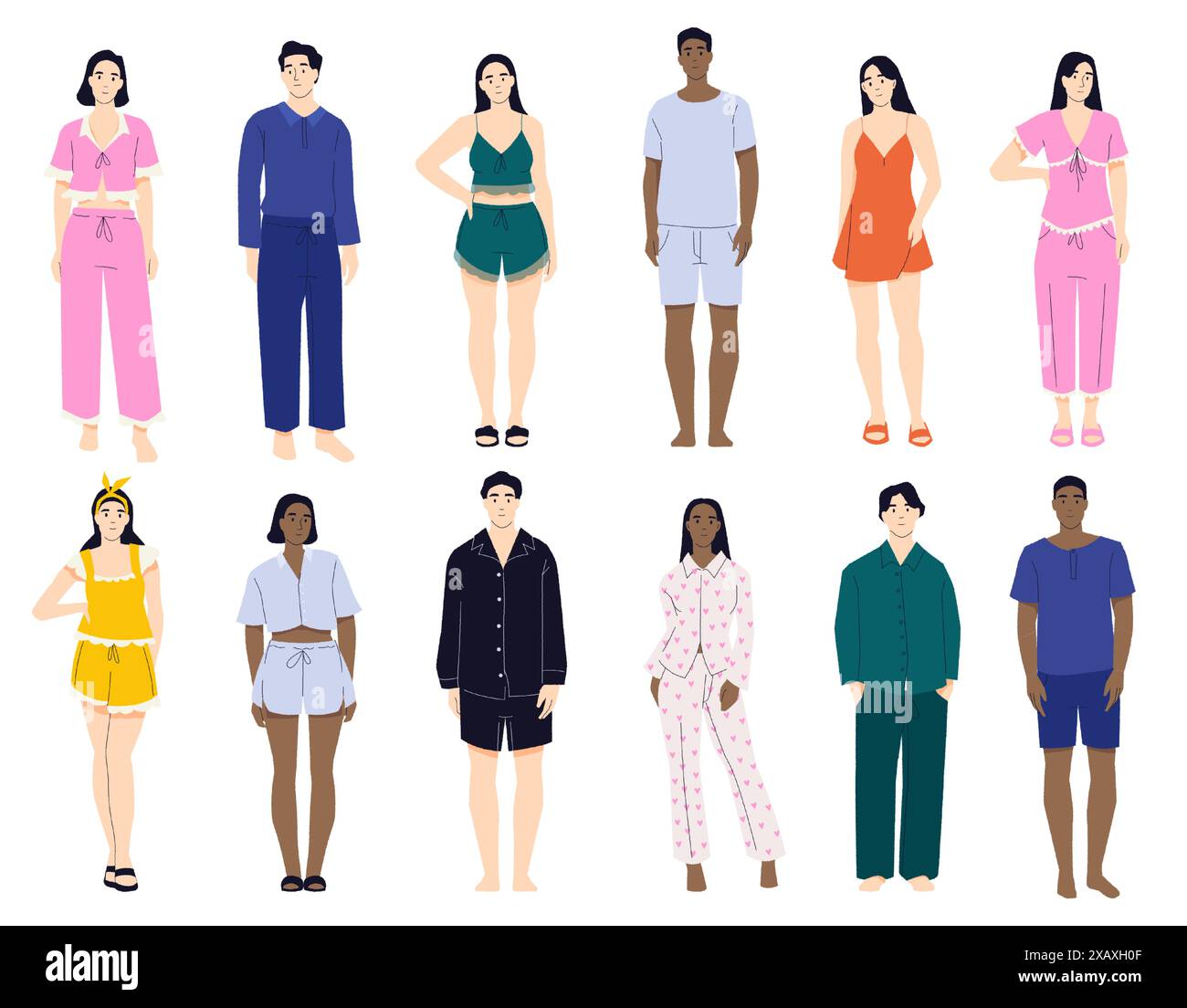 People in pajamas. Cartoon characters in nightwear, cute male and ...