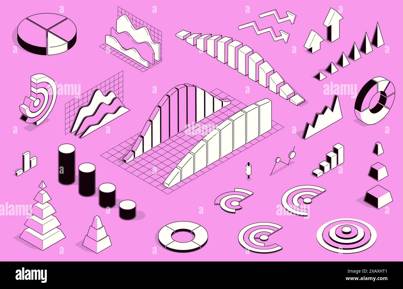 Isometric outline infographic diagram. Abstract linear global ...