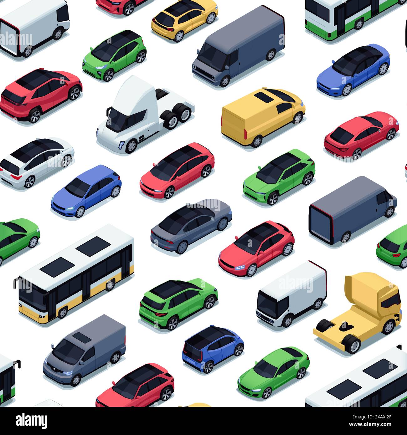 Isometric cars pattern. Seamless print of colorful retro vehicles ...