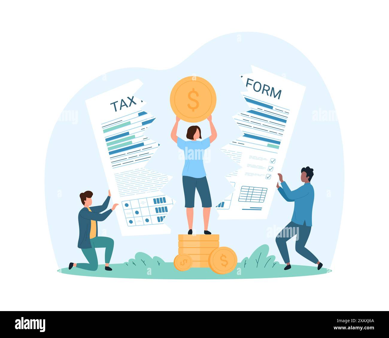 Tax payment reduction, less deductions, business accounting. Tiny ...