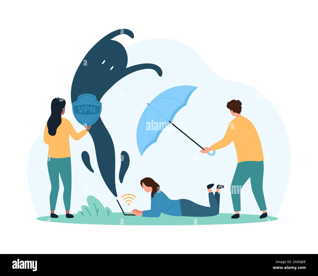 Virtual Private Network, VPN service. Tiny people protect online ...