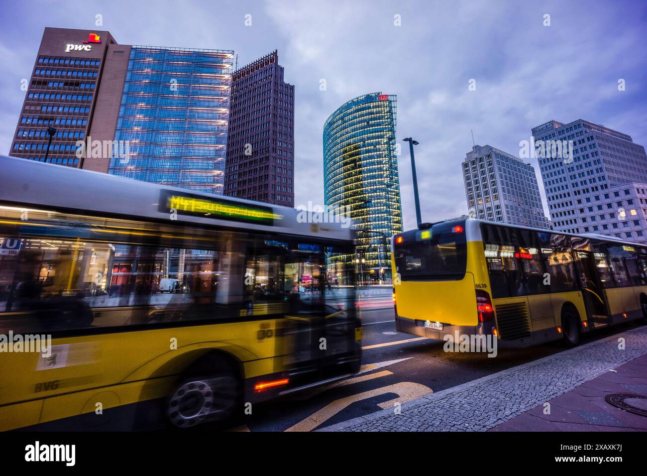 night bus crossing Potsdamer Platz, Berlin, germany, europe Stock Photo ...