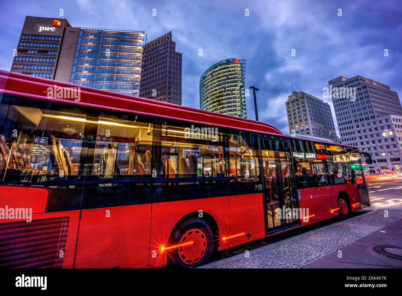 night bus crossing Potsdamer Platz, Berlin, germany, europe Stock Photo ...